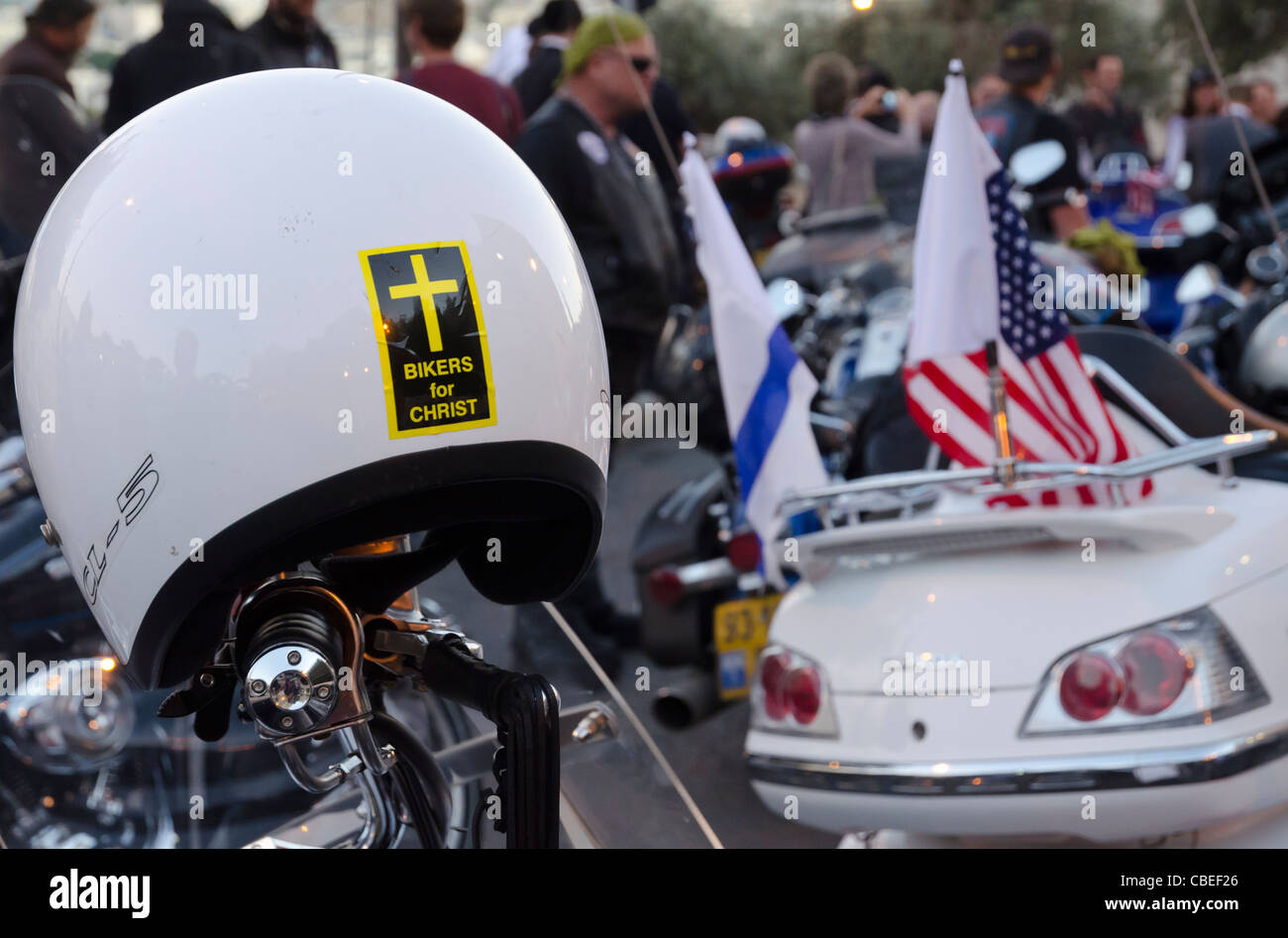 motorcycle and helmet with cross. Jerusalem, Israel Stock Photo - Alamy