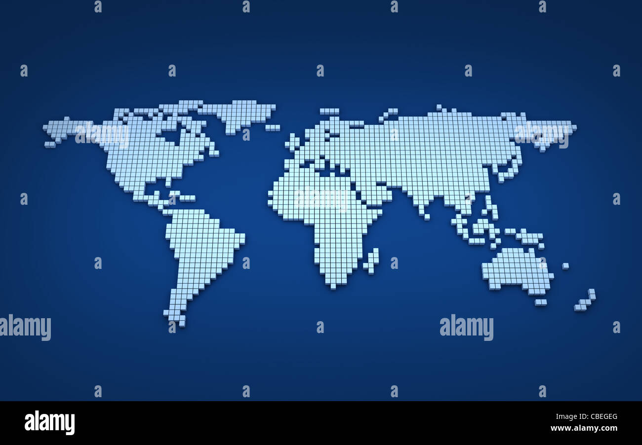 World map in 3d cube (done in 3d Stock Photo - Alamy