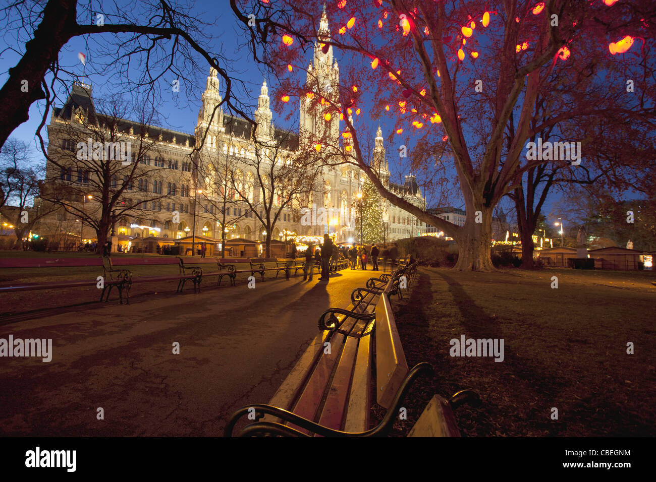 VIENNA, AUSTRIA - December 7: People walk outside the Vienna City Hall ...