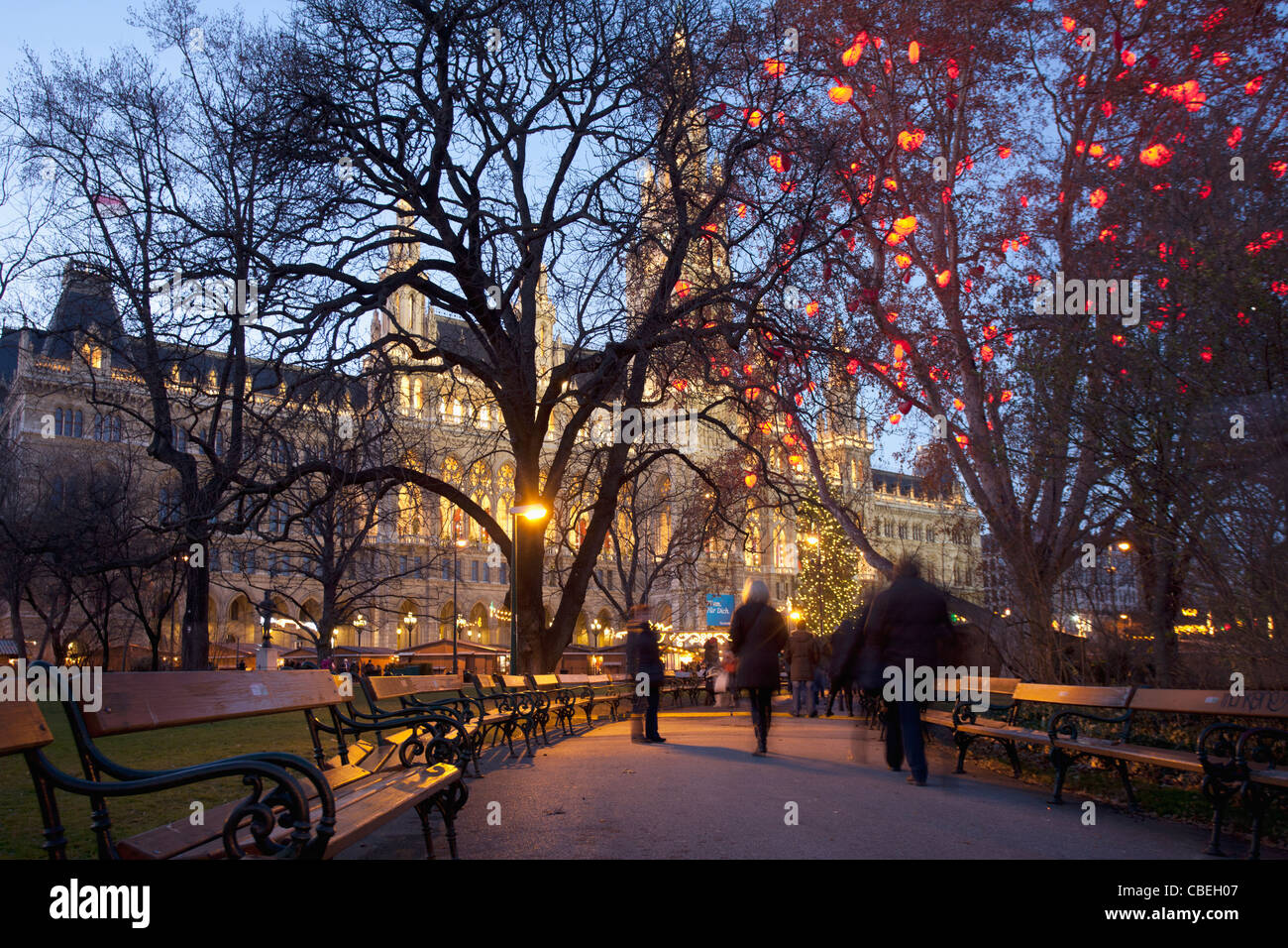 VIENNA, AUSTRIA - December 7: People walk outside the Vienna City Hall ...