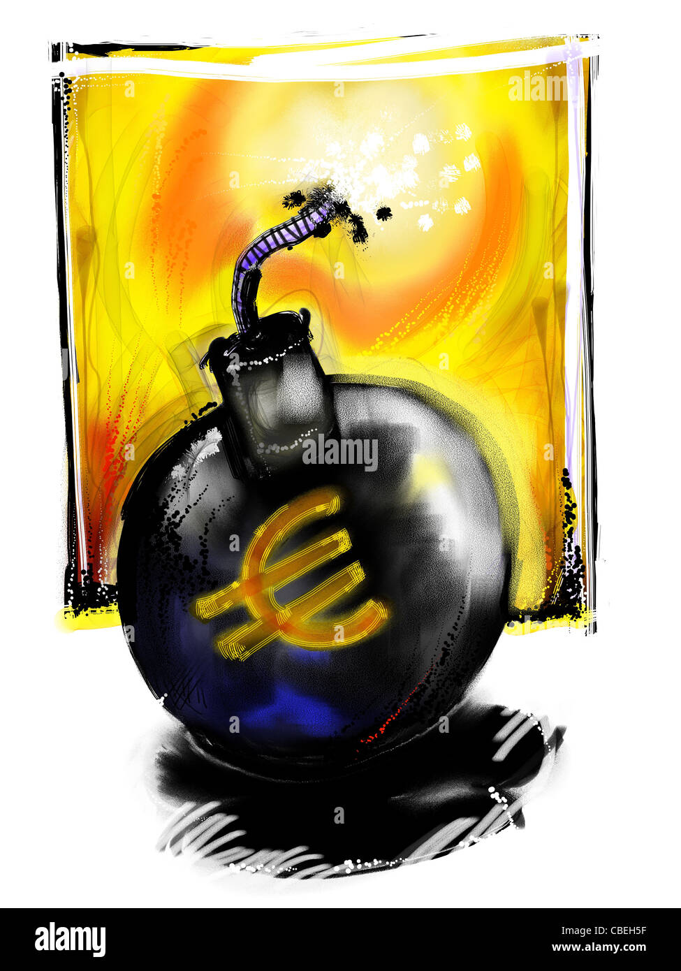 Illustration of a Bomb ready to explode with the Euro sign Stock Photo ...