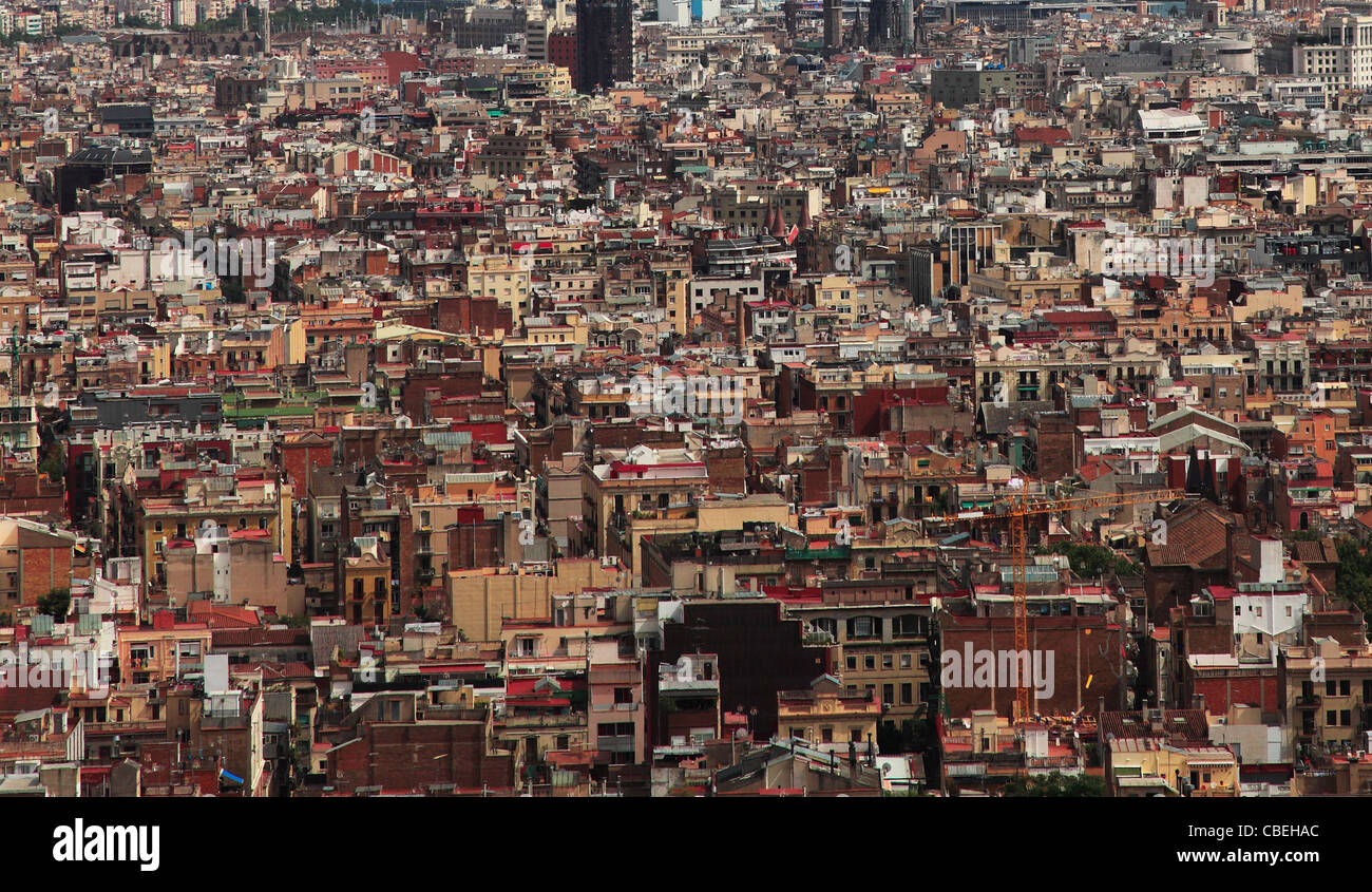 Aerial image of extremely crowded buildings in a big European city ...