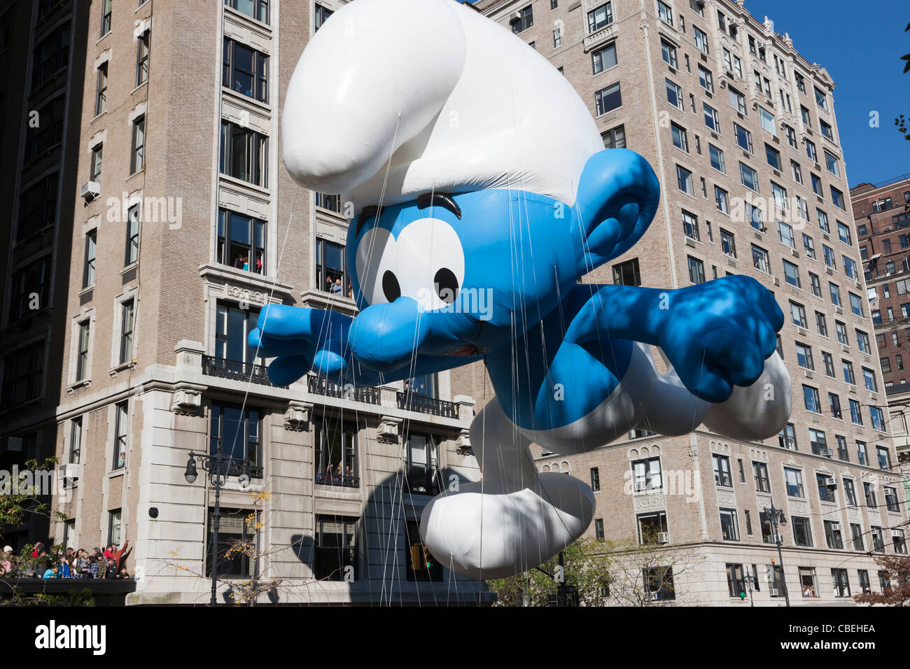 The Clumsy Smurf helium filled balloon floats overhead during the 2011 ...