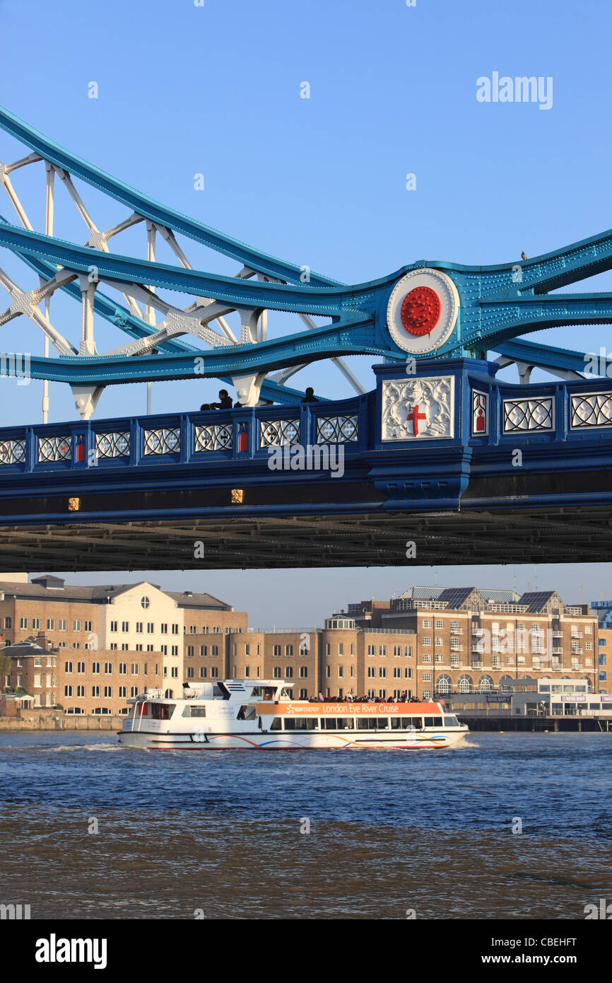 Tower Bridge, with St Katherine's Dock behind, in London, England, UK ...