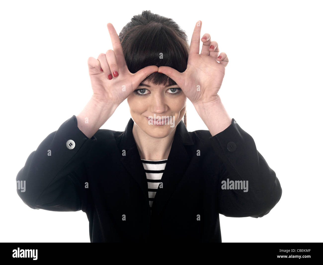 Young Woman Whatever Sign. Model Released Stock Photo - Alamy