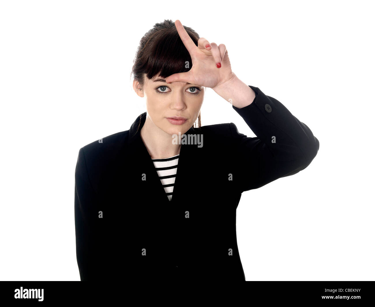 Young Woman Looser Sign. Model Released Stock Photo - Alamy