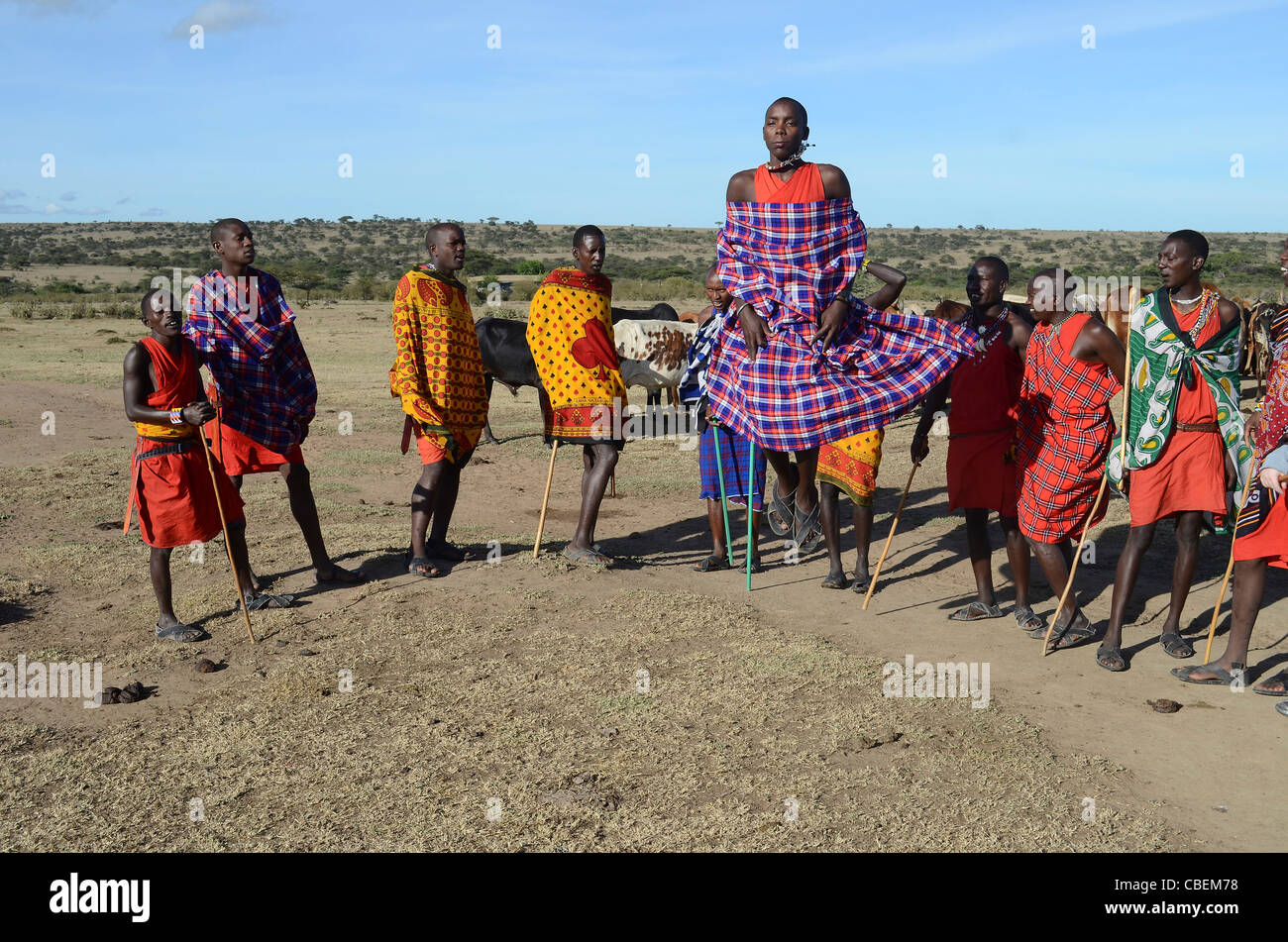 Kenya, Masai Mara, members of the Masai tribe entertain tourists Stock ...
