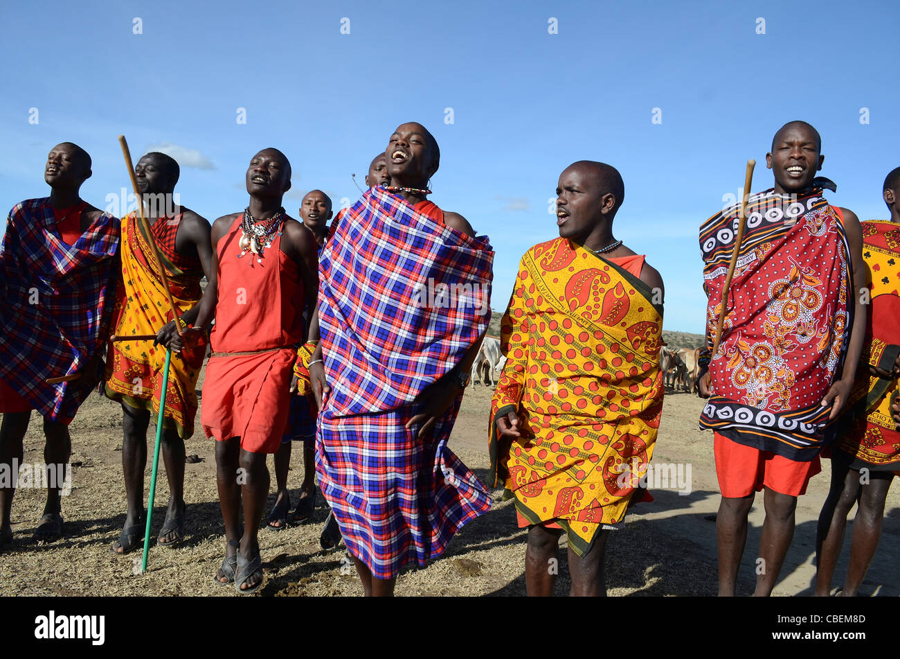 Kenya, Masai Mara, members of the Masai tribe entertain tourists Stock ...