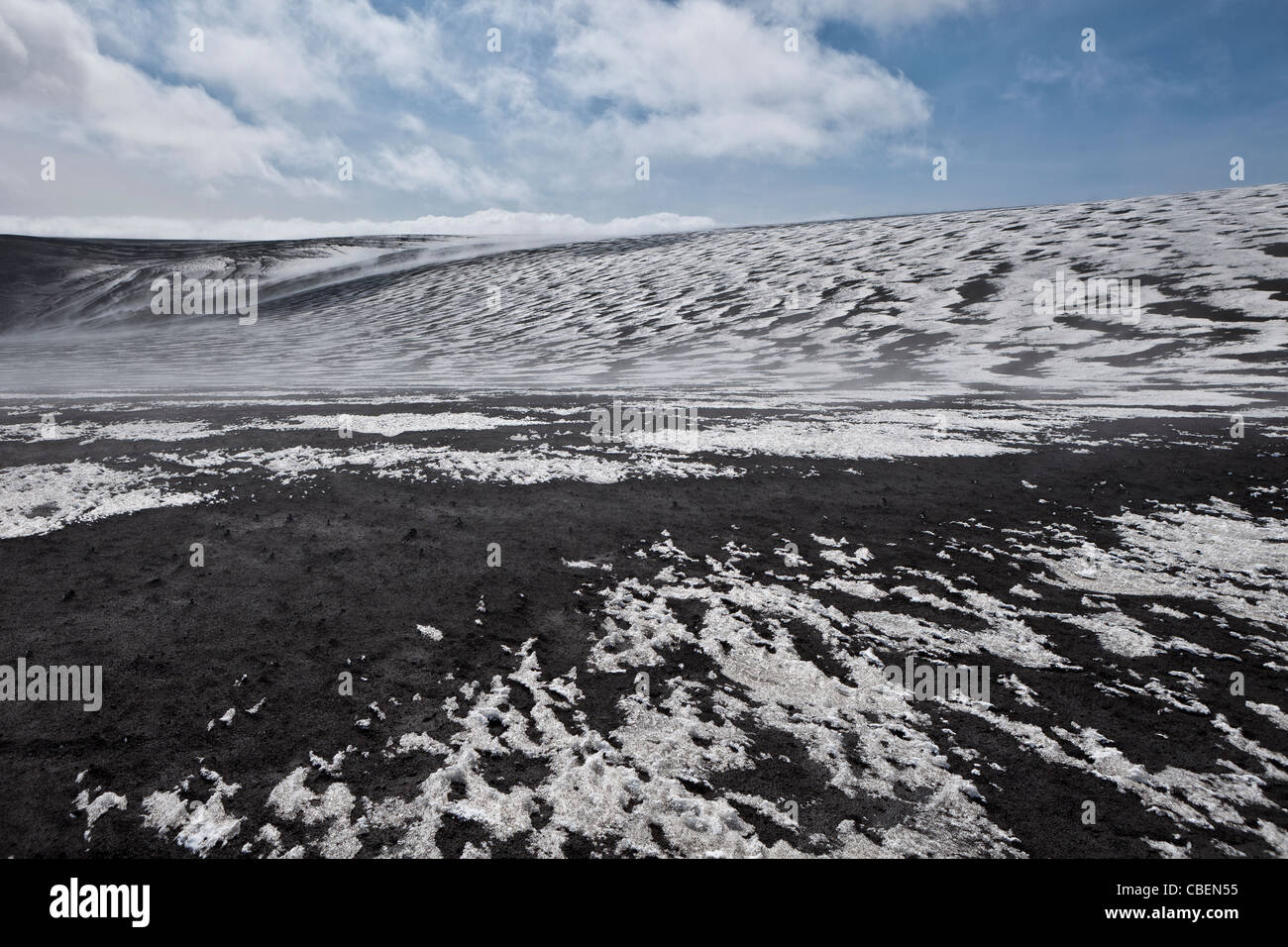 Ash covered glacier from the Grimsvotn eruption, Vatanjokull Ice Cap ...