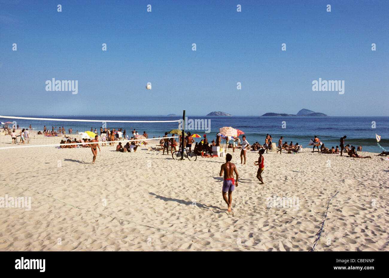 Football on rio beaches copacabana beach exercise hi-res stock ...