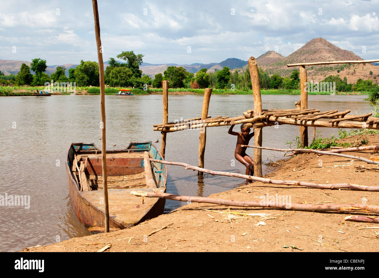 Traditional landing stage at the Blue Nile river crossing on the ...