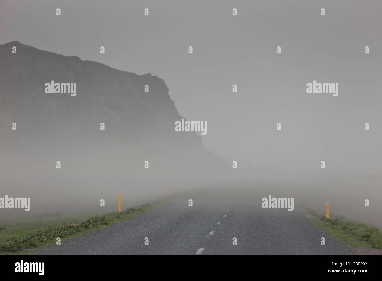 Road and landscape with ash fall from Grimsvotn Volcanic Eruption in ...