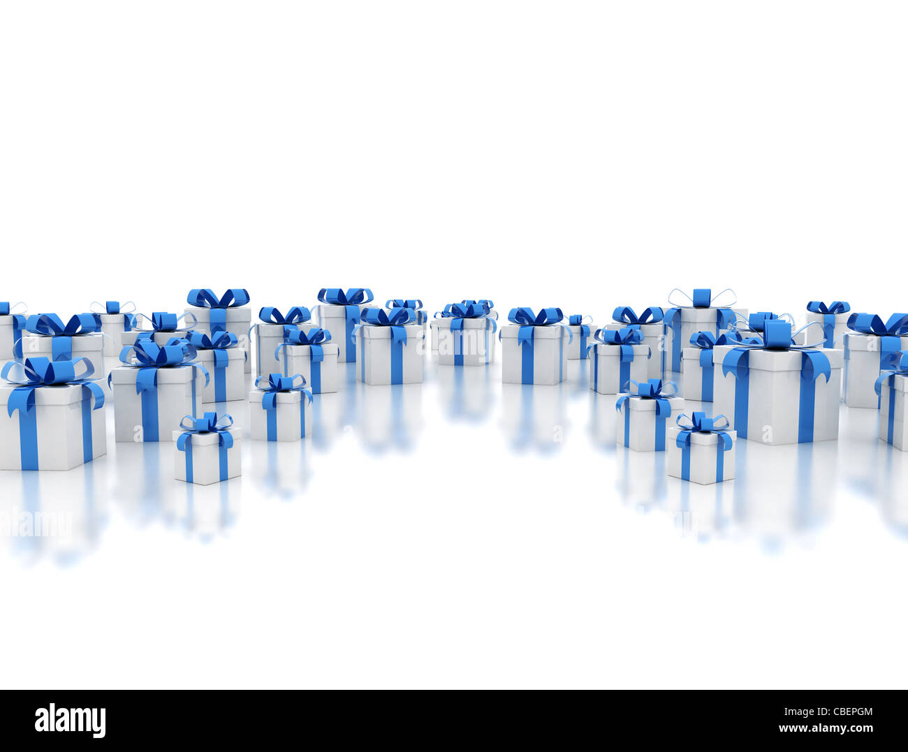 Blue ribbon gift boxes on white background Stock Photo - Alamy