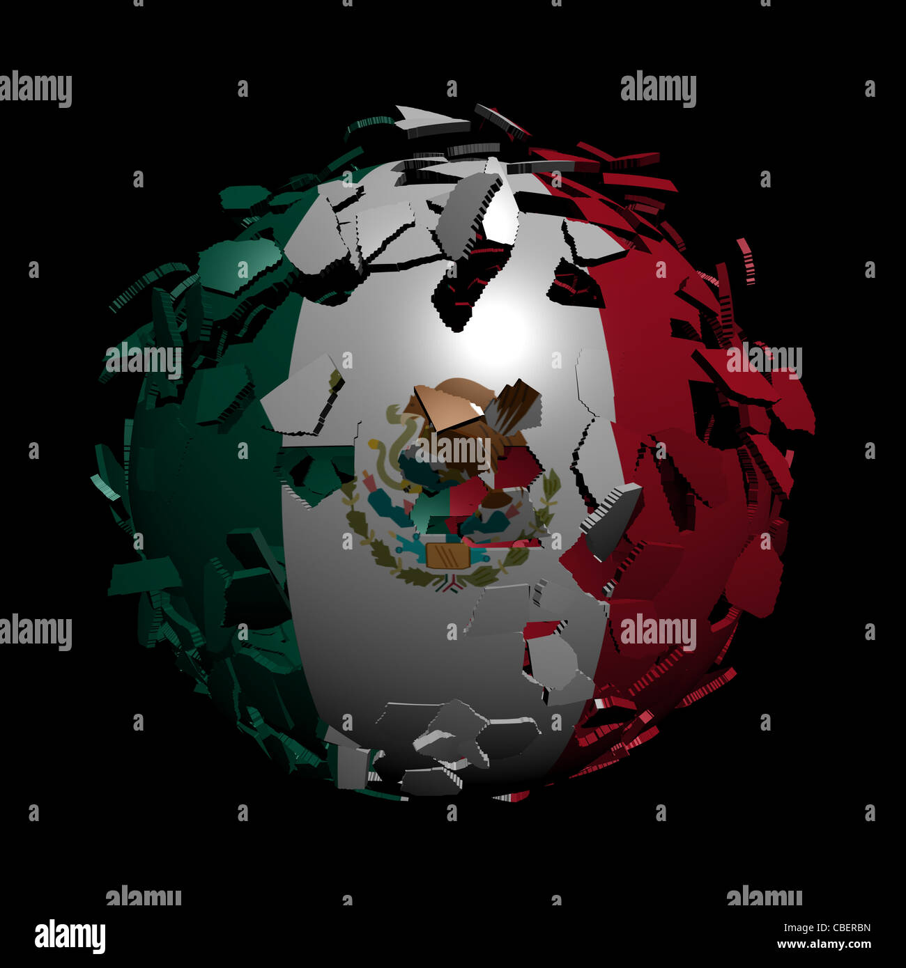 Mexican flag sphere breaking apart illustration Stock Photo - Alamy