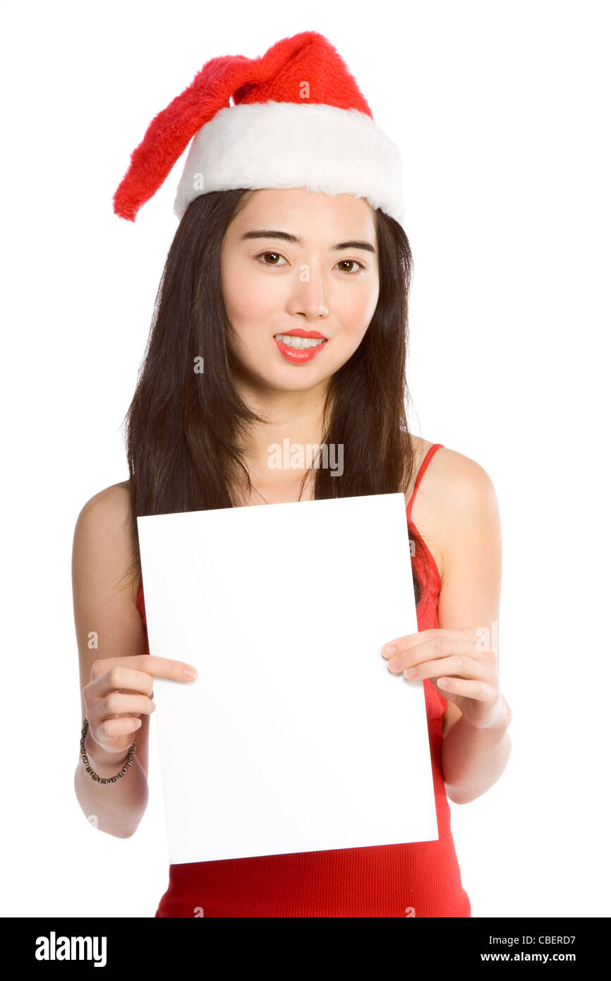 Mrs. Santa Claus template; attractive Chinese woman holding blank sheet ...