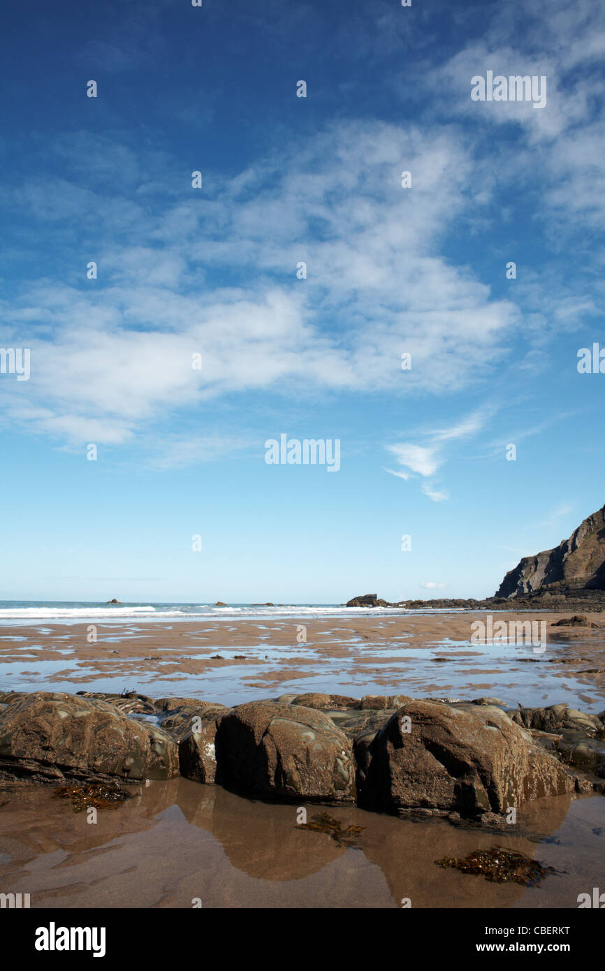 Rocks and beach at Welcombe Mouth. Devon Stock Photo - Alamy