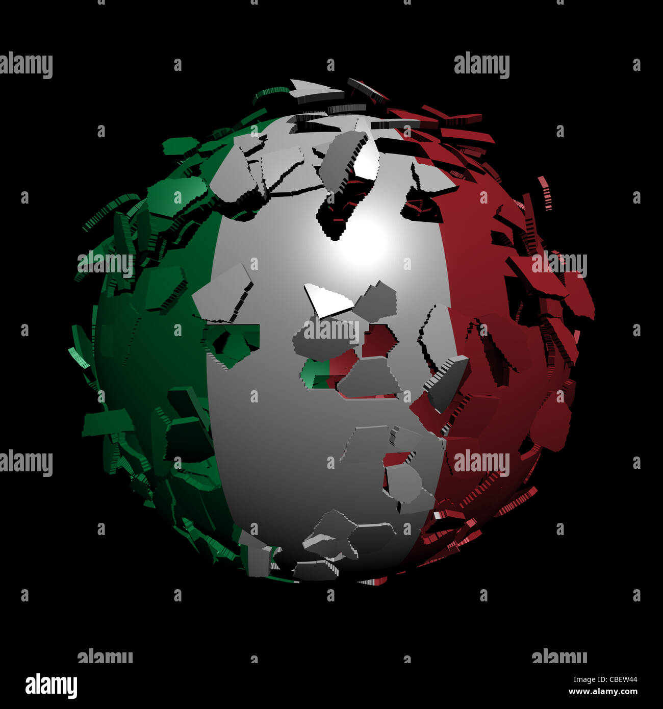 Italian flag sphere breaking apart illustration Stock Photo - Alamy
