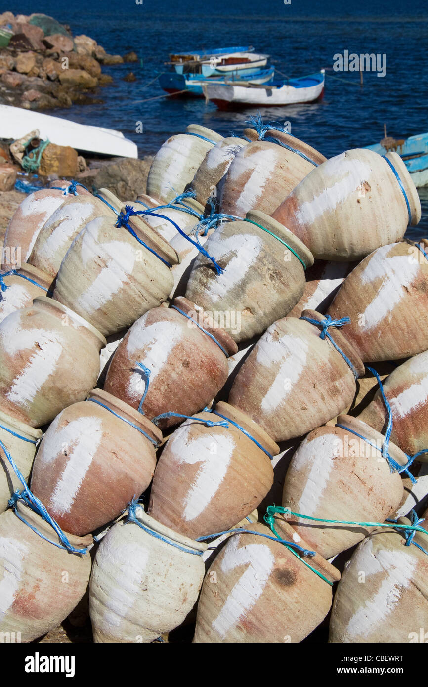 Octopus traps in the fishing port of Houmt Souk, Djerba Tunisia North ...
