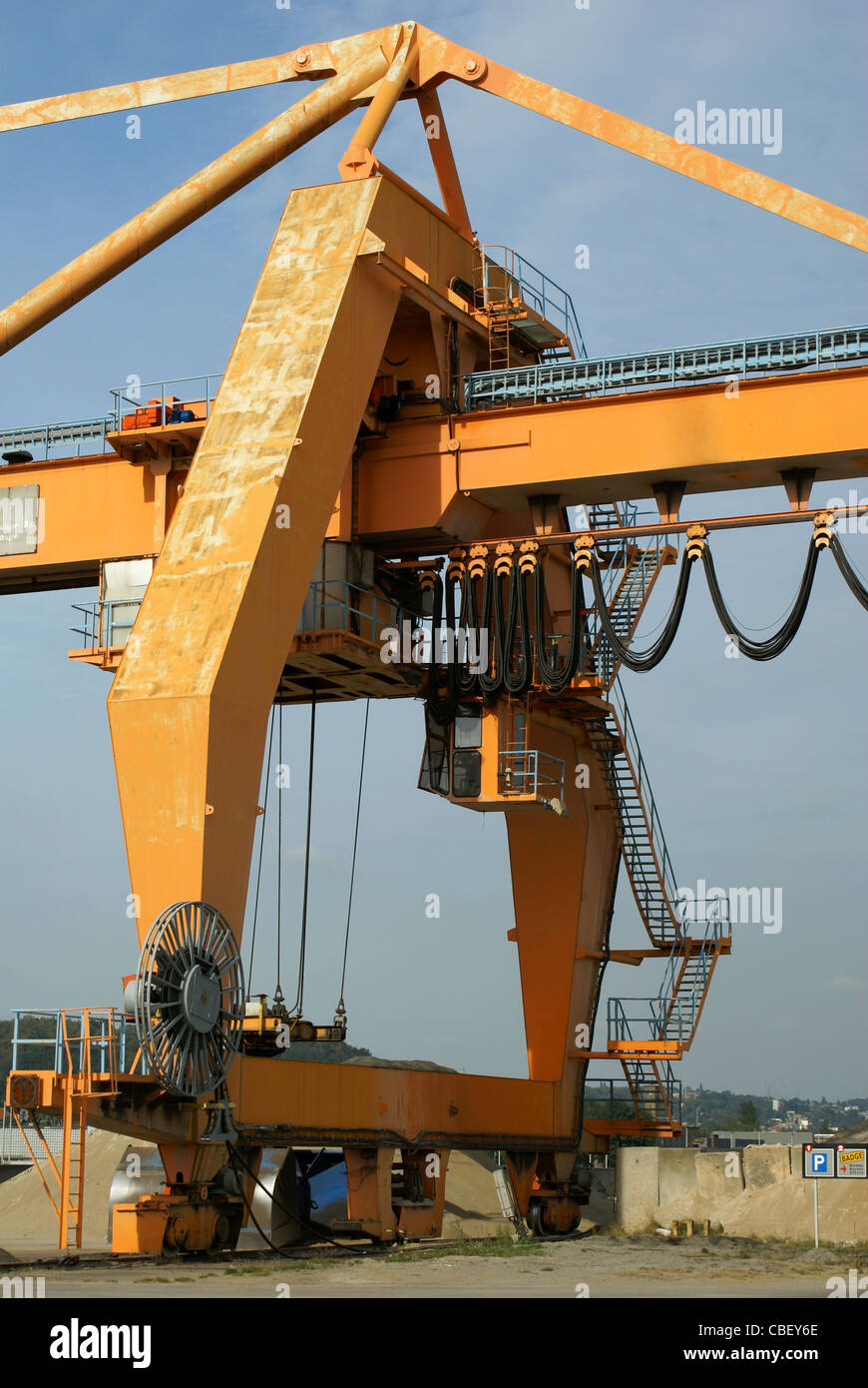 crane yellow harbor transportation freight heavy logistics Stock Photo ...