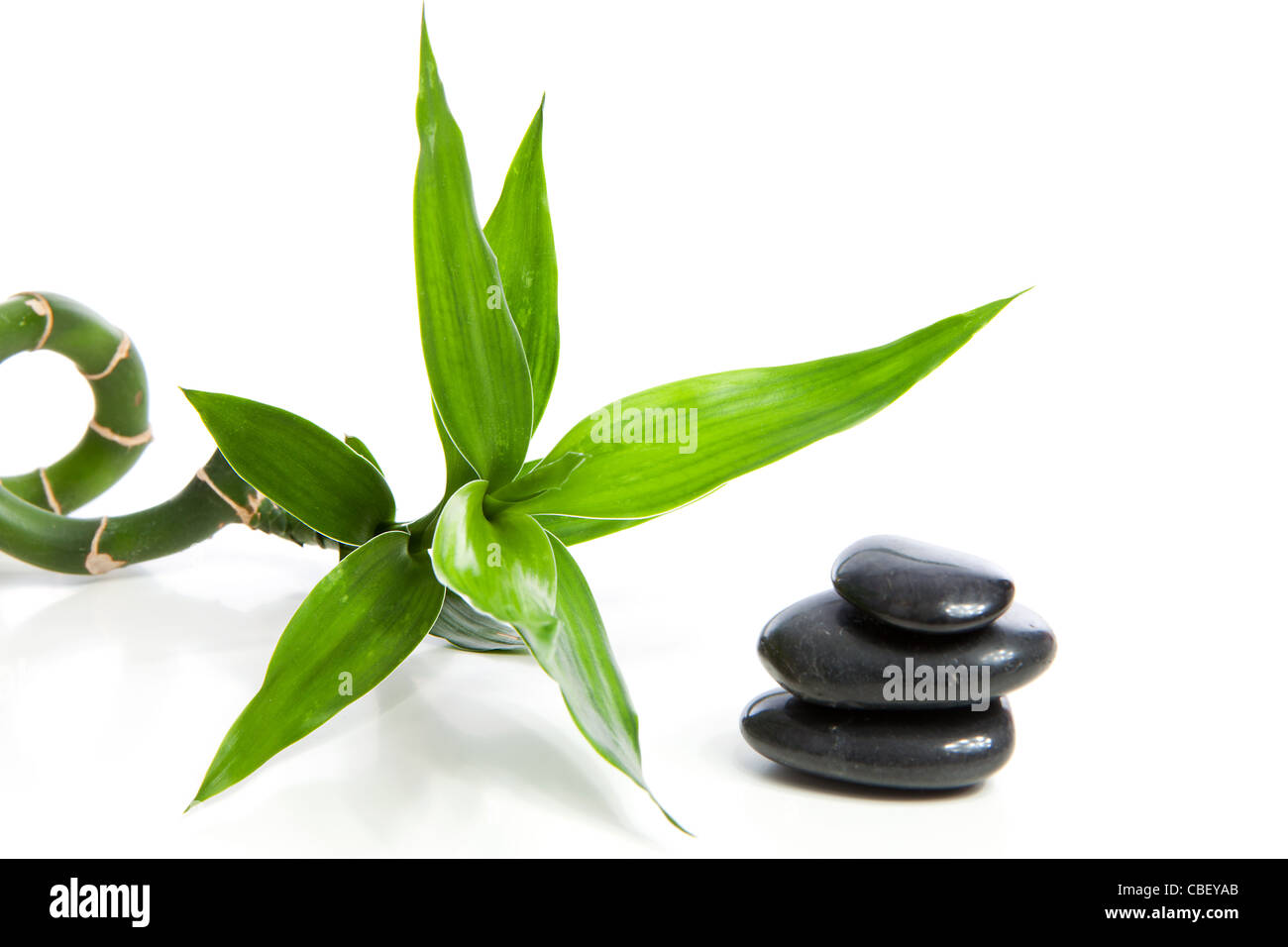 bamboo with black zen stones over white background Stock Photo - Alamy