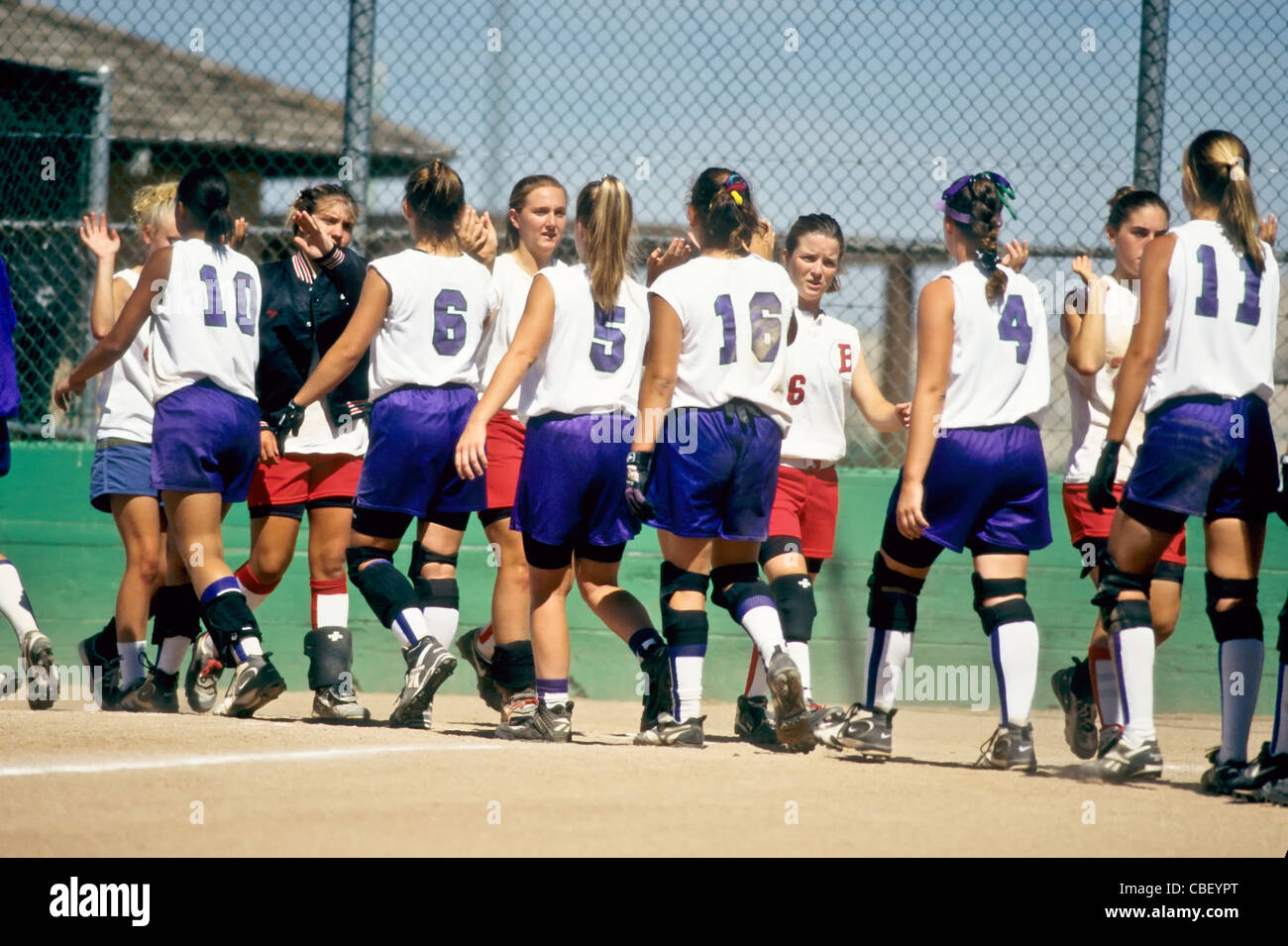 Girls softball team showing team spirit Stock Photo - Alamy