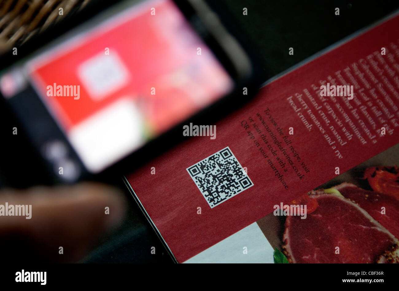 Using smartphone with QR app to capture Quick Response code in magazine ...