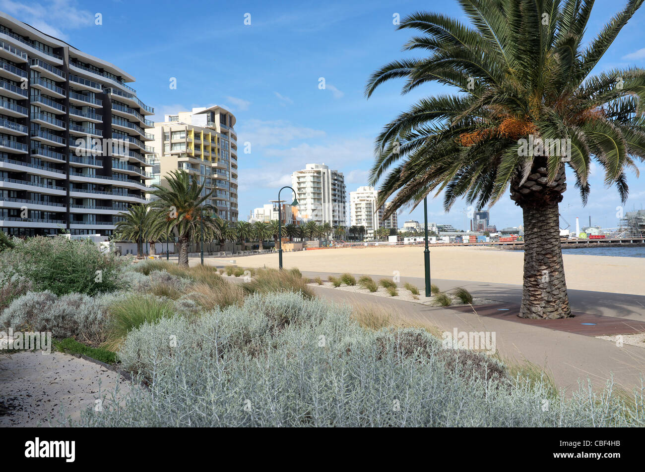 Apartment blocks on the seafront at Port Melbourne, Victoria, Australia ...