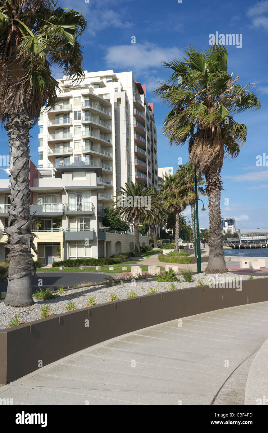 Apartment blocks on the seafront at Port Melbourne, Victoria, Australia ...