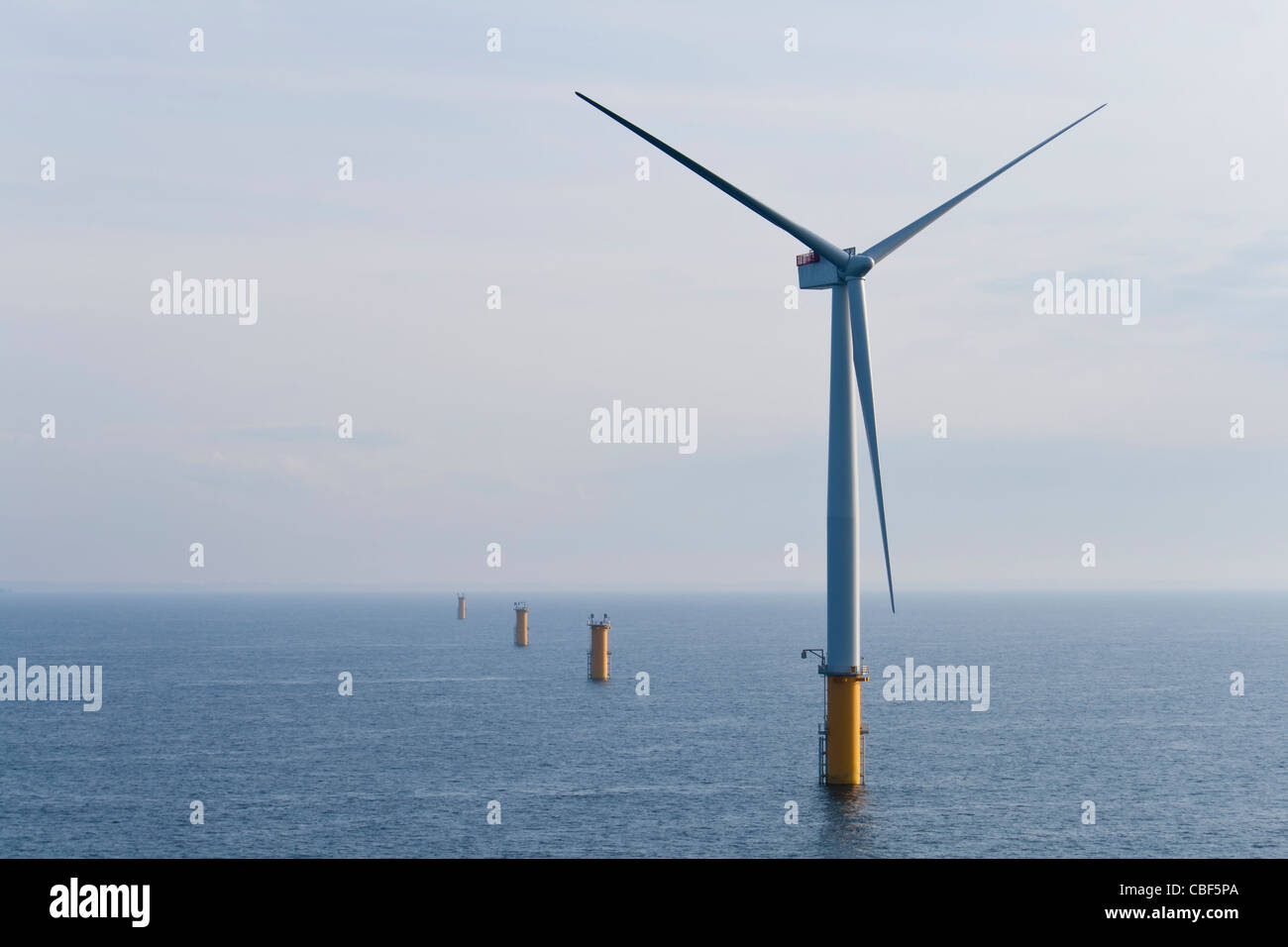 Single Offshore Wind Turbine in a Windfarm under construction off the ...