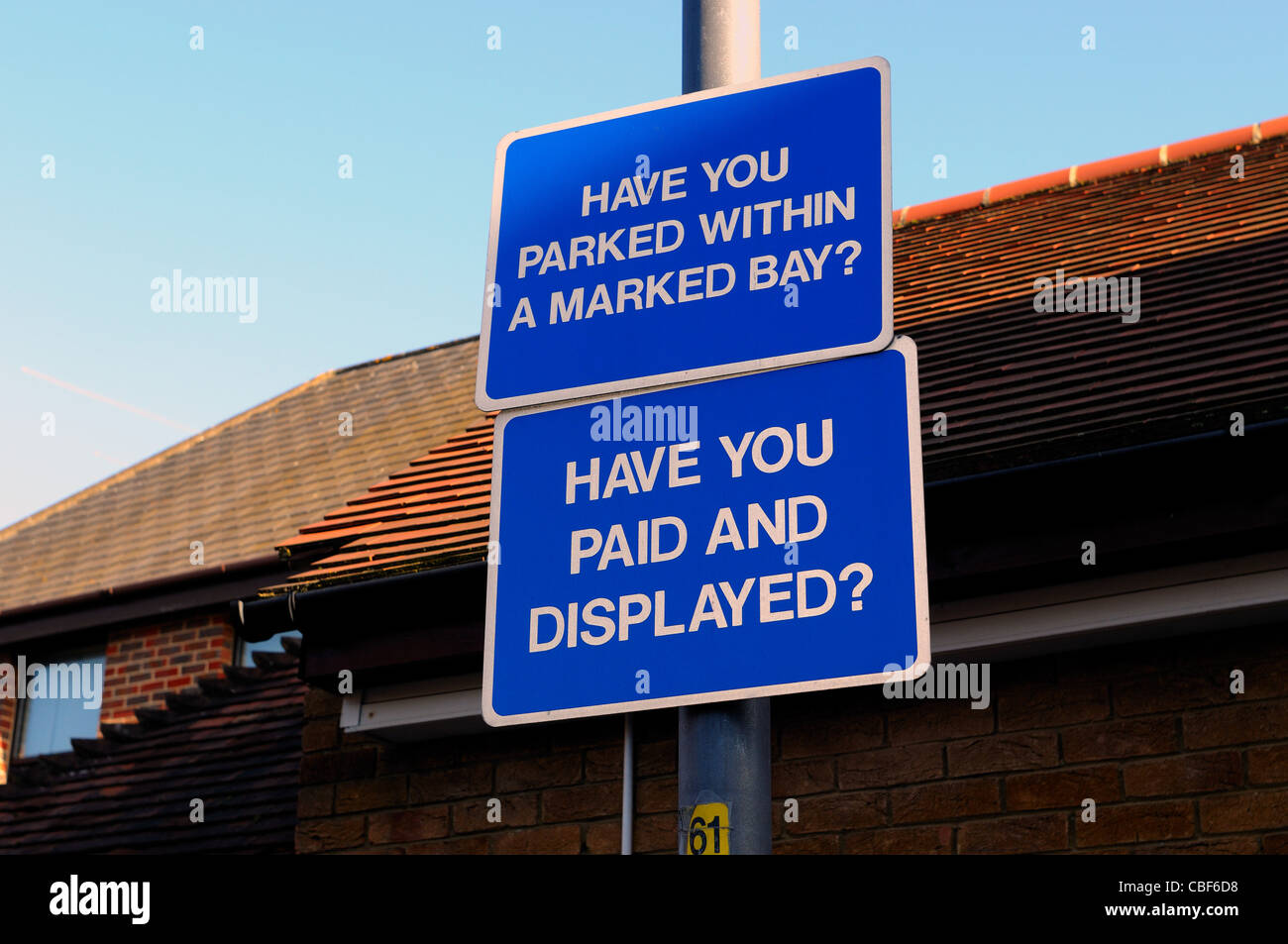 'Have you paid and displayed' and' Have you parked within a marked bay ...