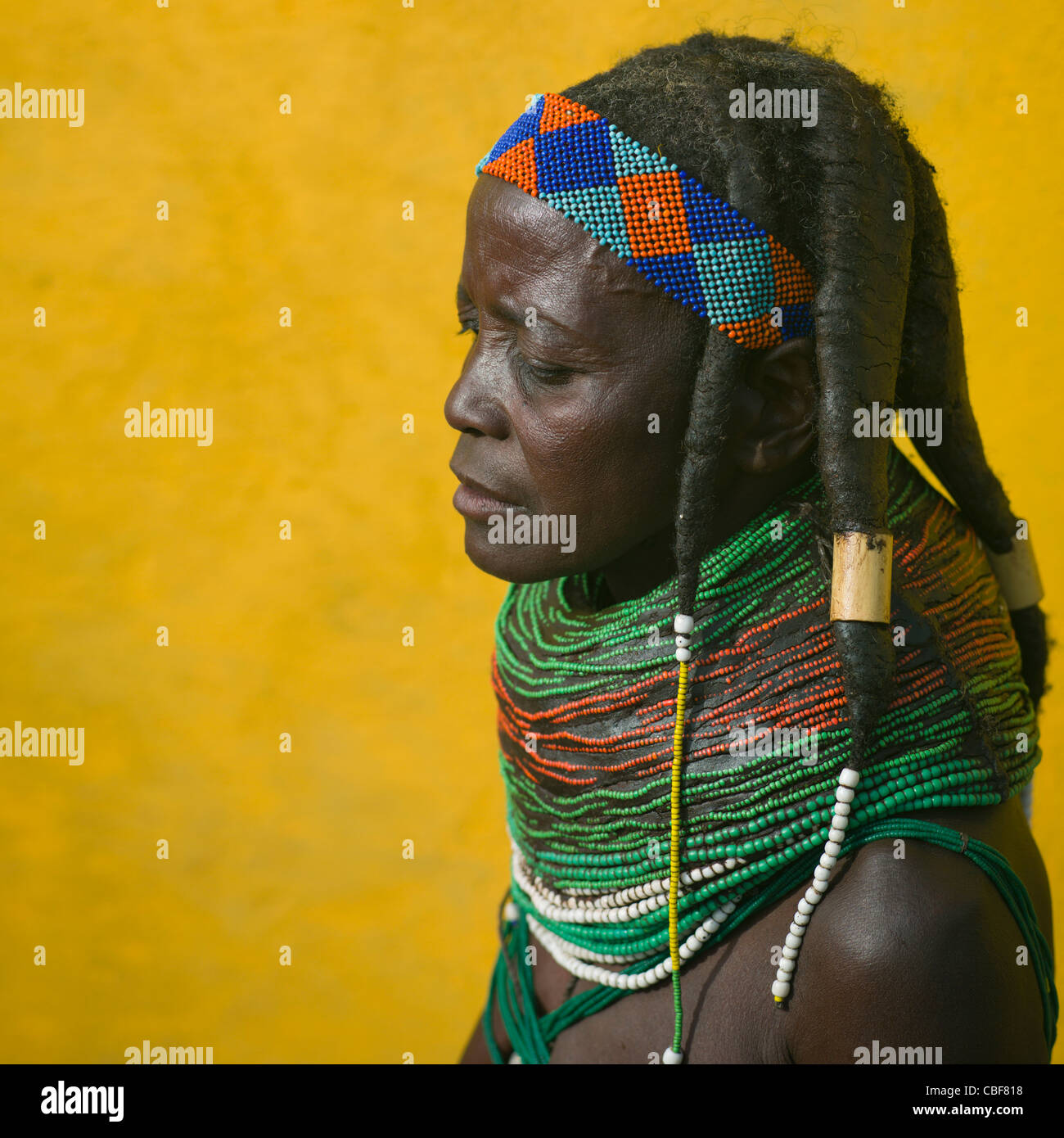 Mwila Woman With Vilanda Necklace, Huila Town Market, Angola Stock ...