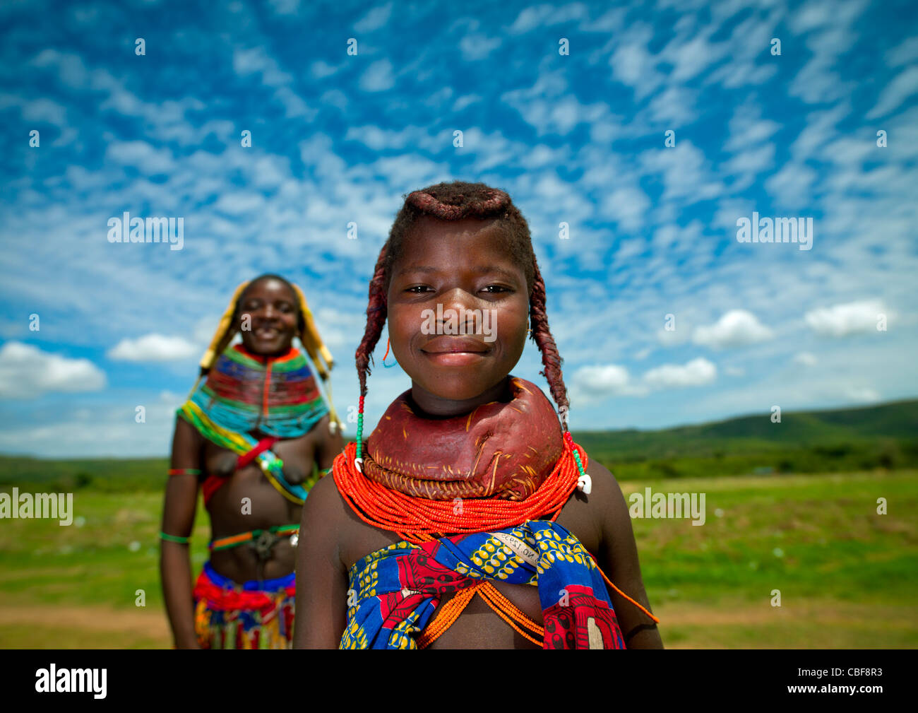 Mwila Mother And Daughter In The Bush, Chibia Area, Angola Stock Photo ...