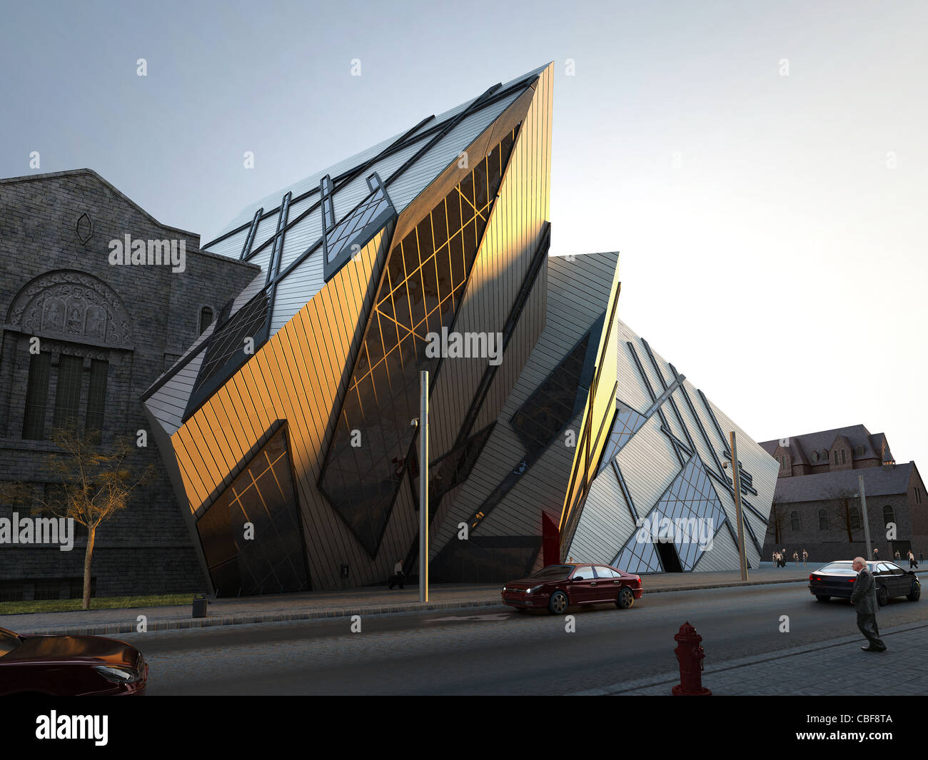 Very modern and particular design building, on an urban street in ...