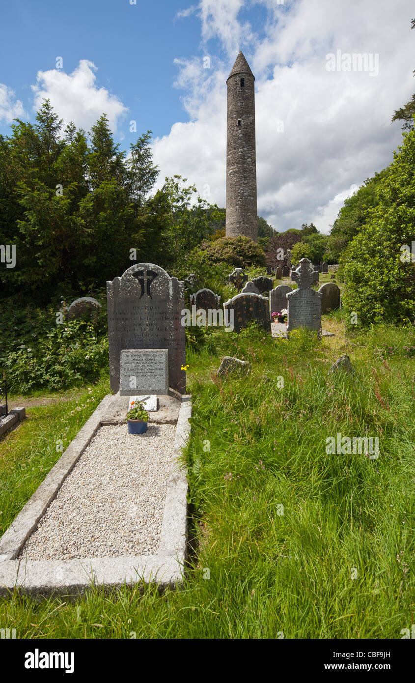 Cemetery and Round tower, Glendalough, County Wicklow, Ireland Stock ...