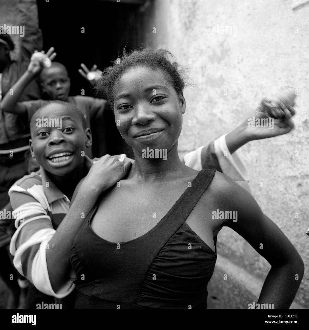 Woman And Boy Smiling In The Village Of Caconda, Angola Stock Photo - Alamy