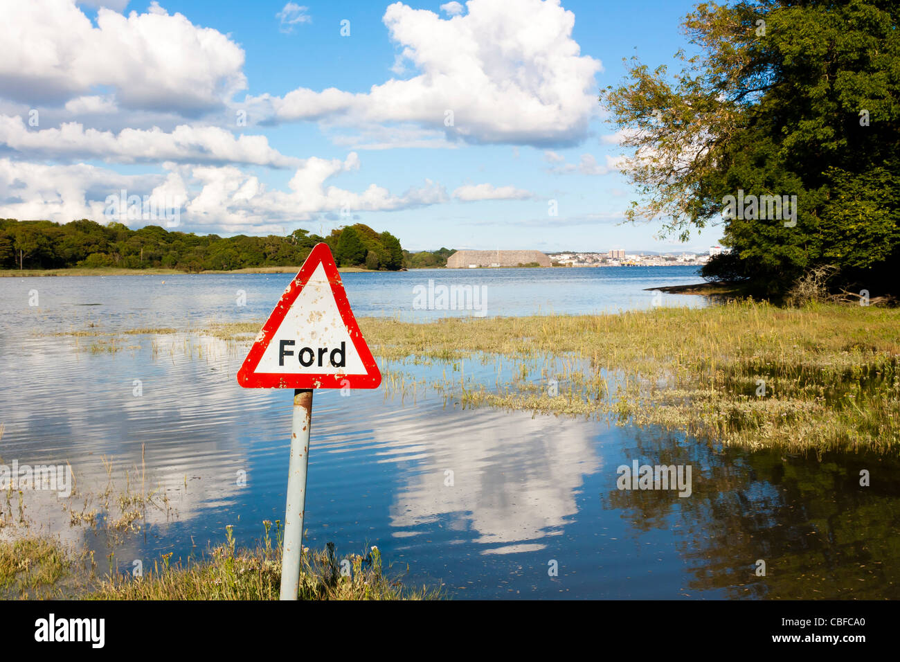 Flooded River Fording point at St John Cornwall England UK Stock Photo ...