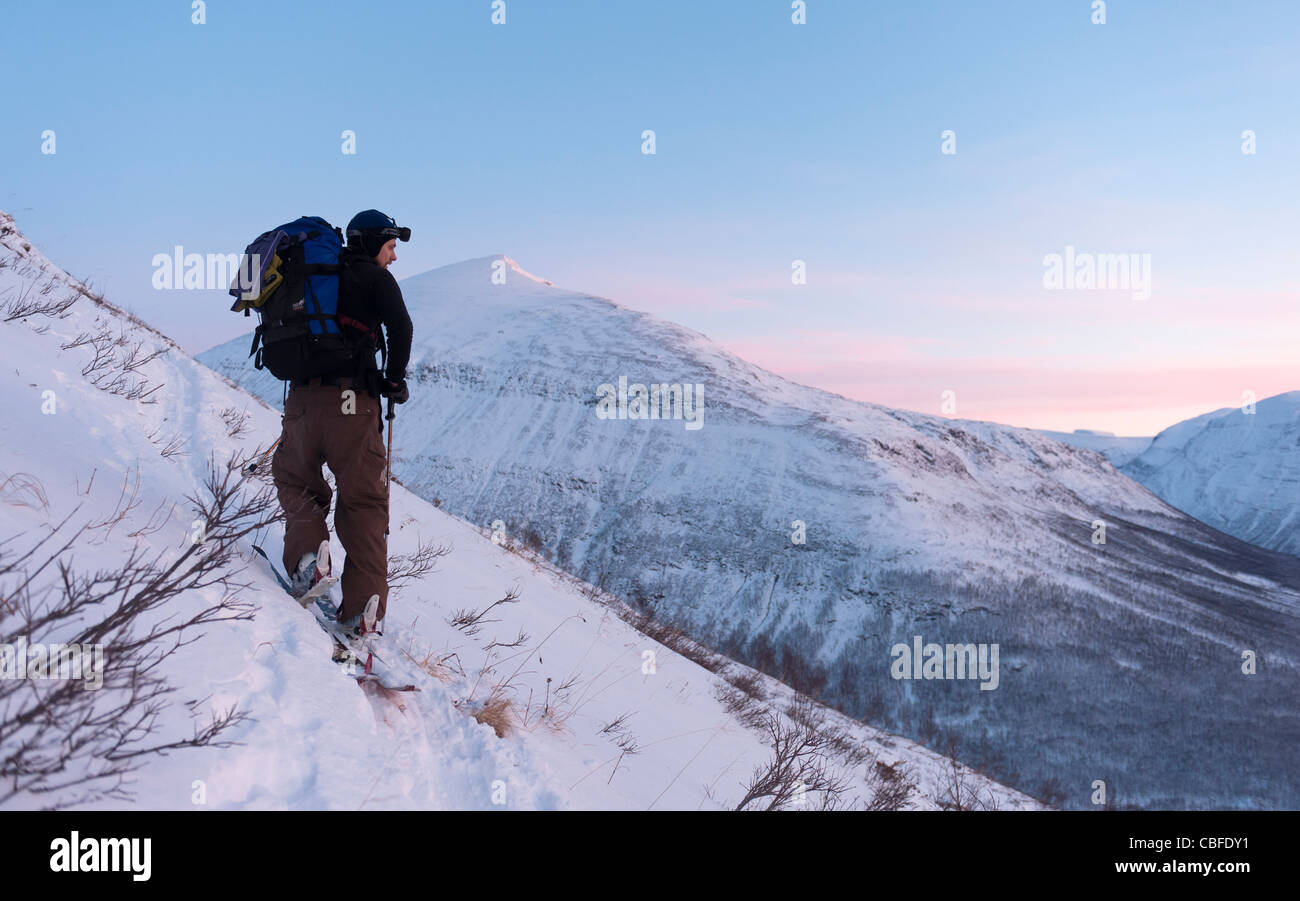 Ski-touring in Tamok, northern Norway during the polar night season ...