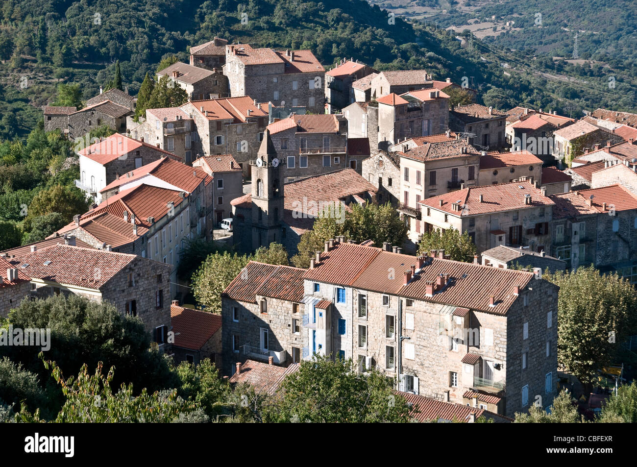 Old stone buildings in the mountain village of Sainte Lucie De Tallano ...