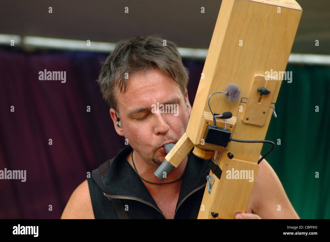 Goran Mansson of the Swedish group Gjallarhorn playing the sub ...