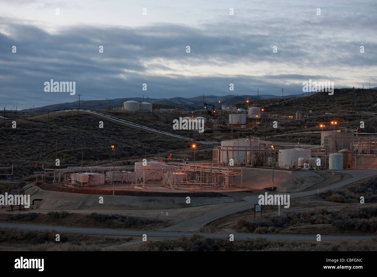 An oil holding and processing facility on the Midway-Sunset oil field ...
