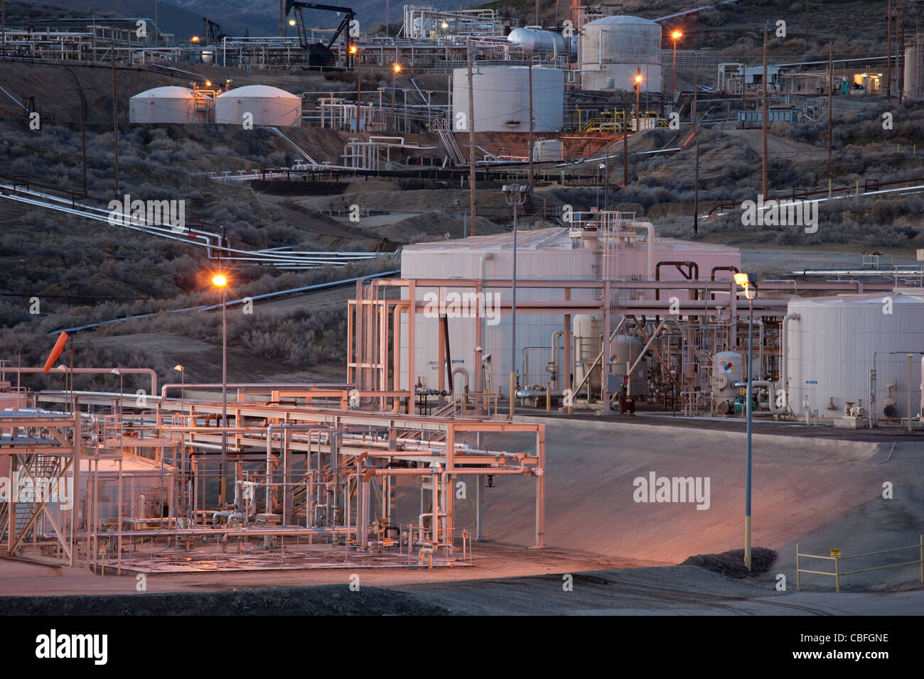 An oil holding and processing facility on the Midway-Sunset oil field ...