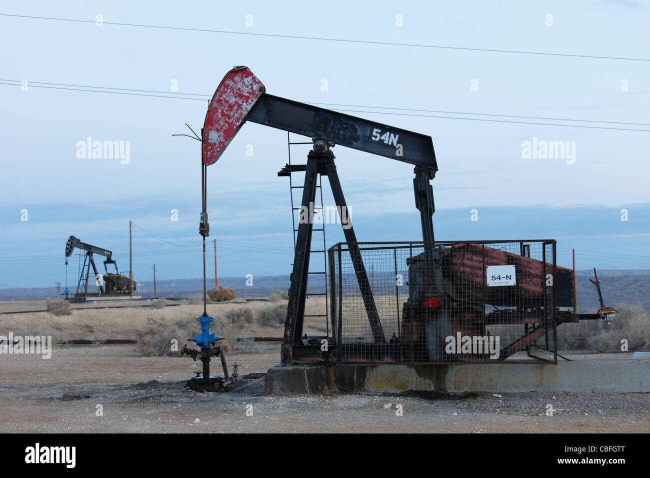 Oil pumps on oil wells on the Midway-Sunset oil field near Taft ...