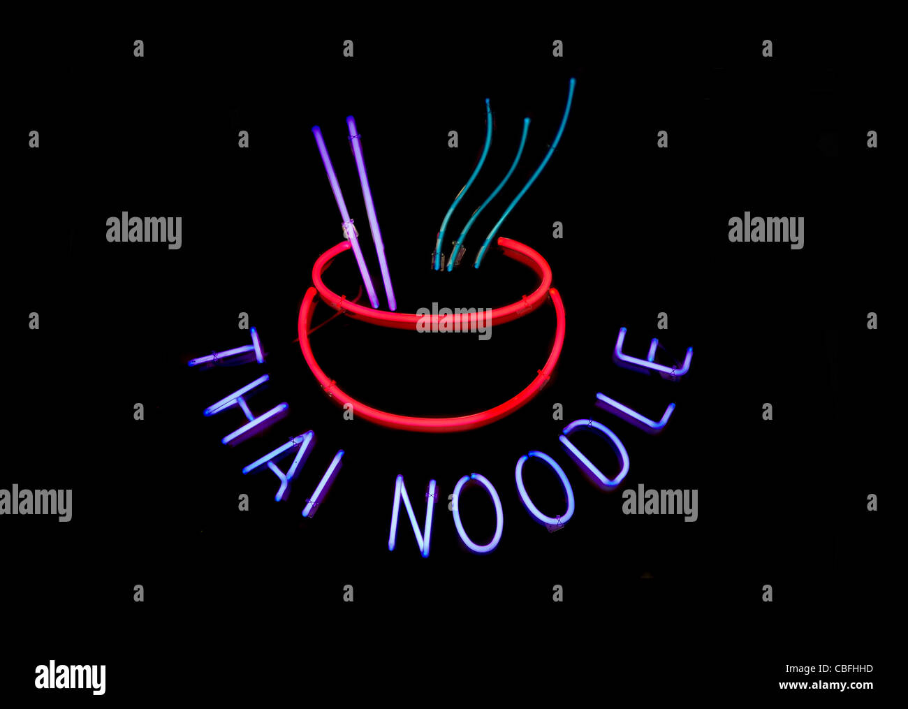 Neon sign advertising Thai noodle bowls at a restaurant Stock Photo - Alamy