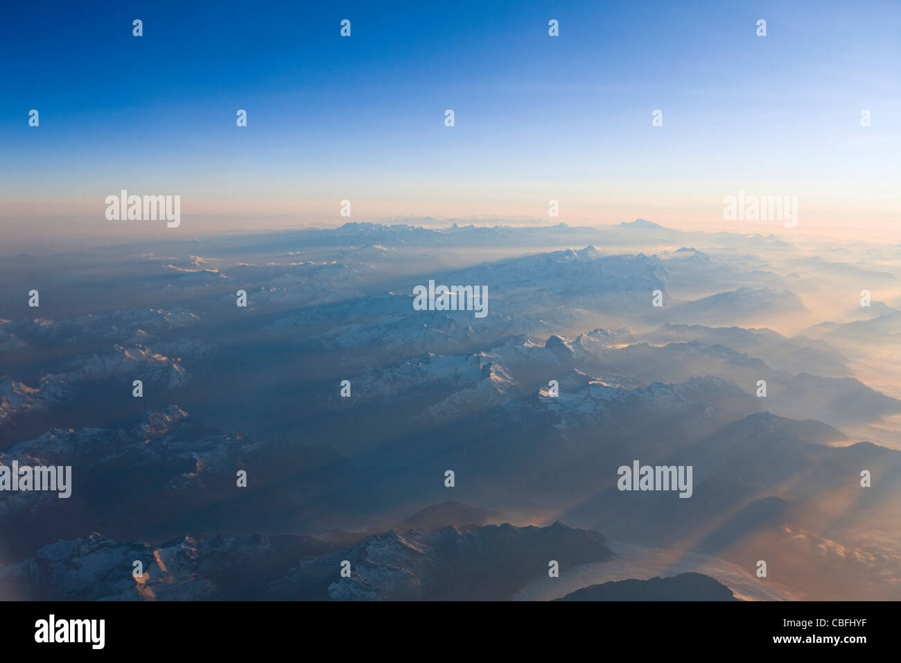 Austrian Alps from a commercial flight at 30000 feet Stock Photo - Alamy
