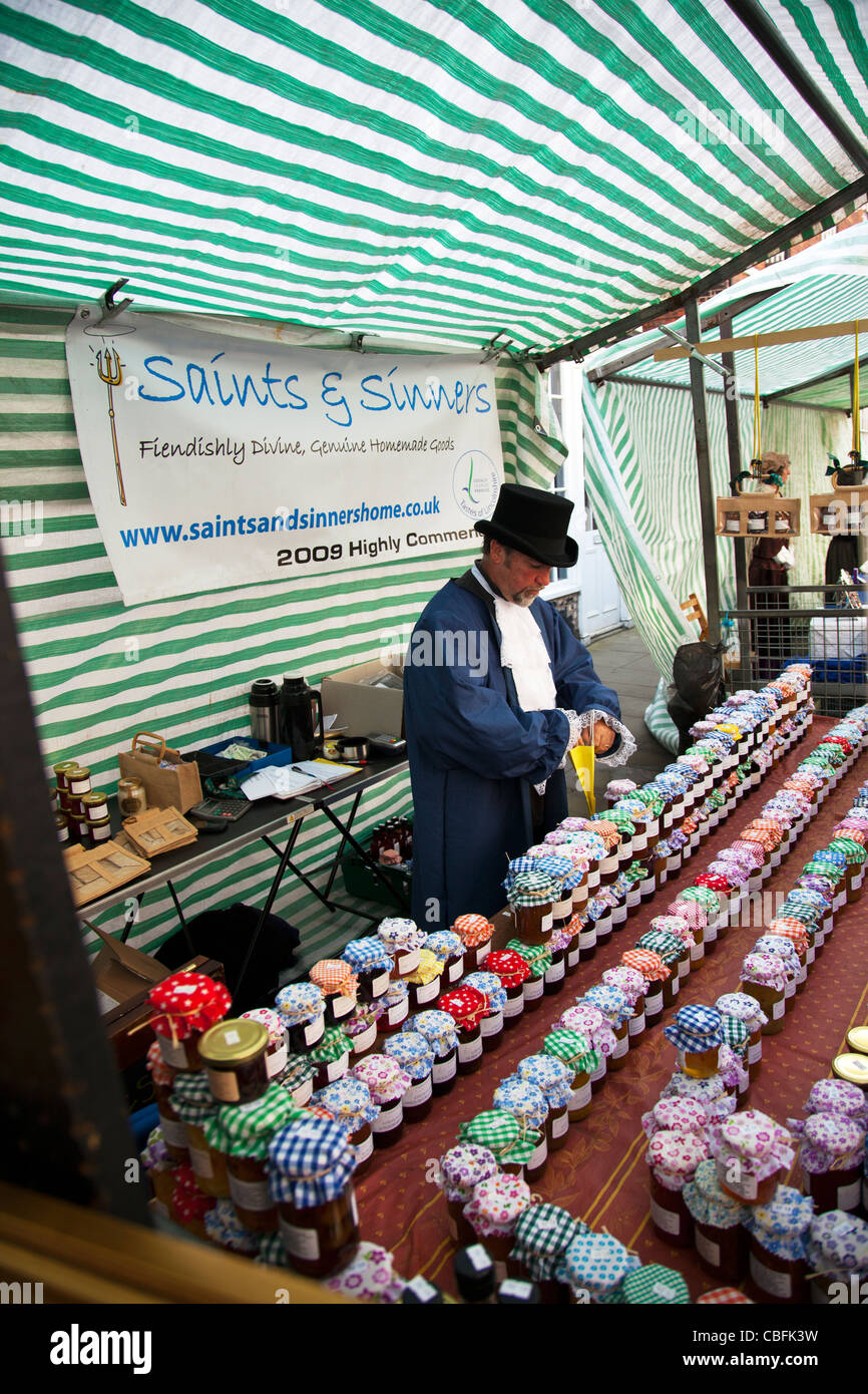 Louth Victorian Market, Lincolnshire, England stall holder selling ...