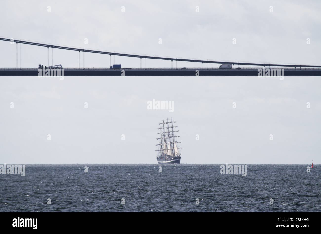 The Oresund or Öresund Bridge. The bridge connects Sweden and Denmark ...