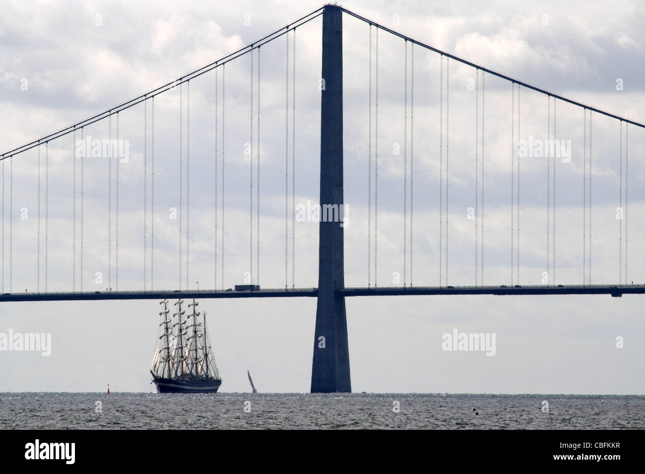 The Oresund or Öresund Bridge. The bridge connects Sweden and Denmark ...
