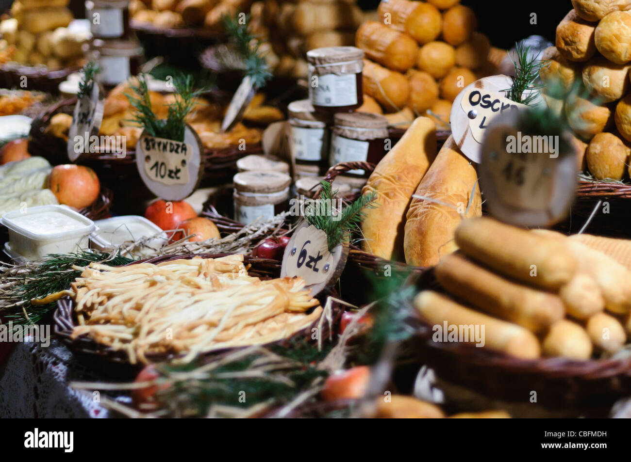 Traditional Polish bread on sale at the Christmas Market, Krakow ...