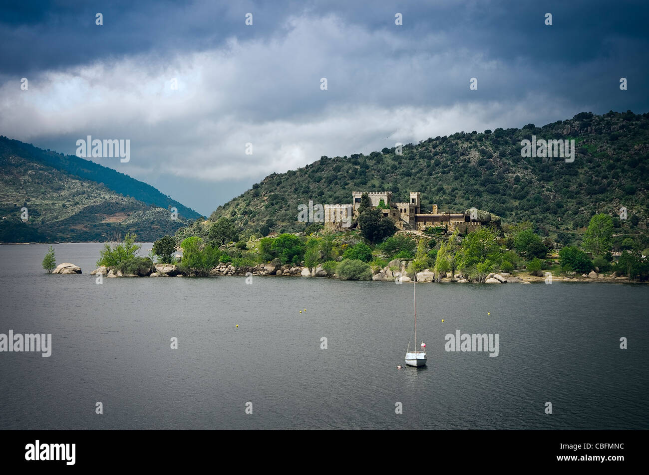 Castle on the swamp island of Burguillo, in the village of Tiemblo ...