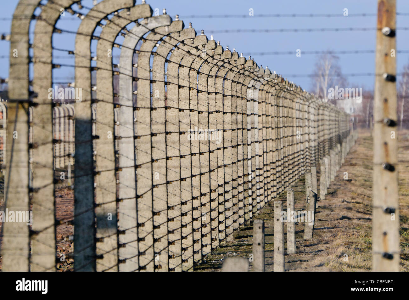 Electric fences at Auschwitz II Berkenau WW2 Nazi concentration camp ...